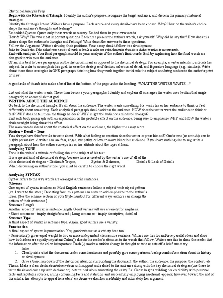 Rhetorical Analysis Prep | PDF | Rhetoric | Sentence (Linguistics)