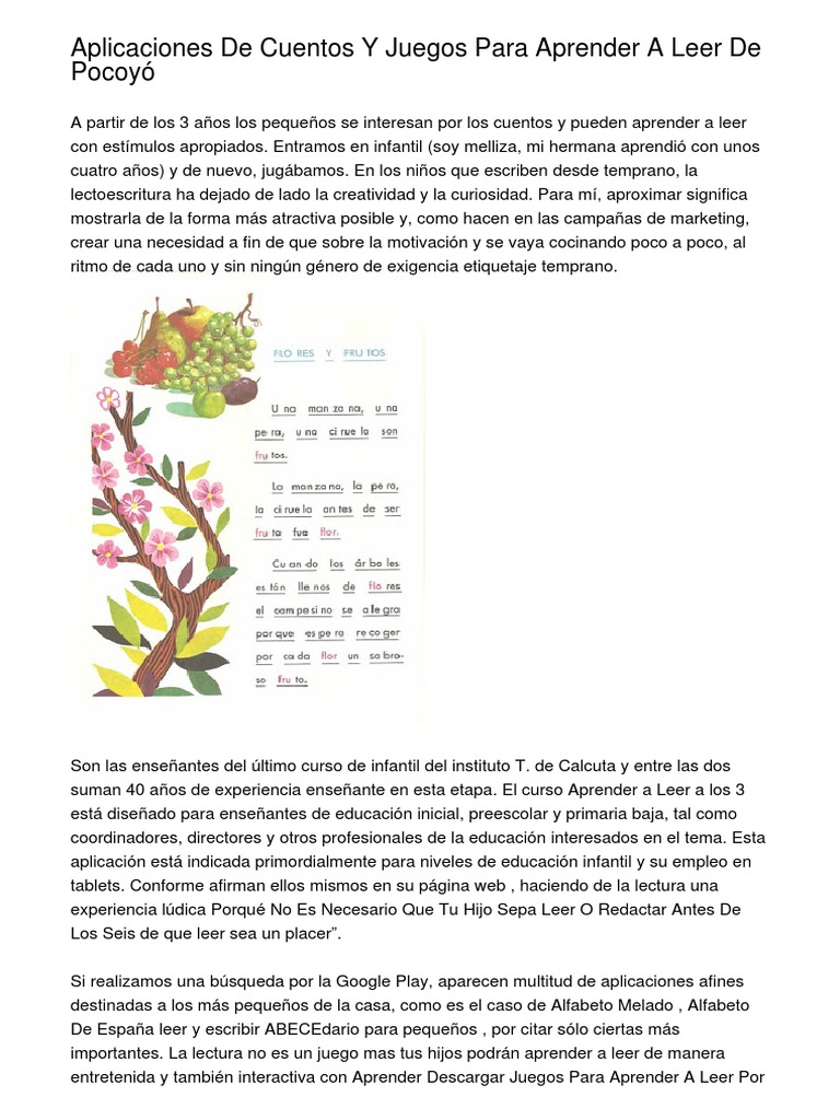 Aplicaciones de Cuentos Y Juegos para Aprender A Leer de Pocoyó | PDF | Jardín de infancia ...