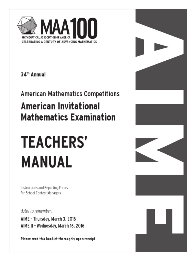 Teachers' Manual: American Invitational Mathematics Examination | PDF ...