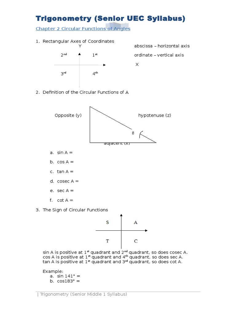 Circular Functions in Trigonometry | PDF