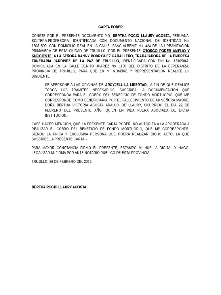 Carta Poder para Cobro de Fondo Mortuorio | PDF | Política | Religión y ...