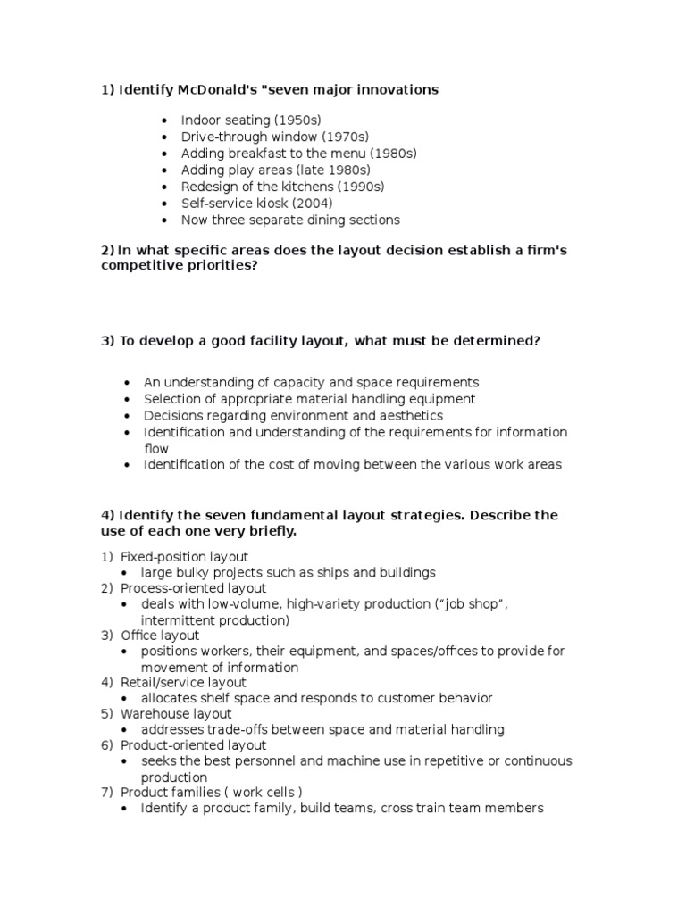 1) Identify Mcdonald'S "Seven Major Innovations | PDF | Retail | Business