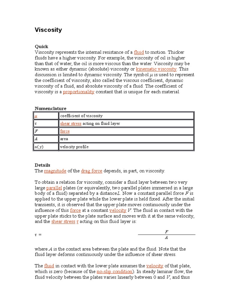 Viscosity: Quick | PDF | Viscosity | Shear Stress