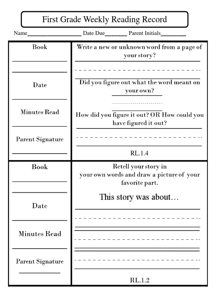 First Grade Reading Log | PDF | Language Arts & Discipline | Self ...