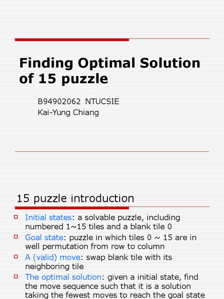 Finding Optimal Solution of 15 Puzzle | PDF | Theoretical Computer ...