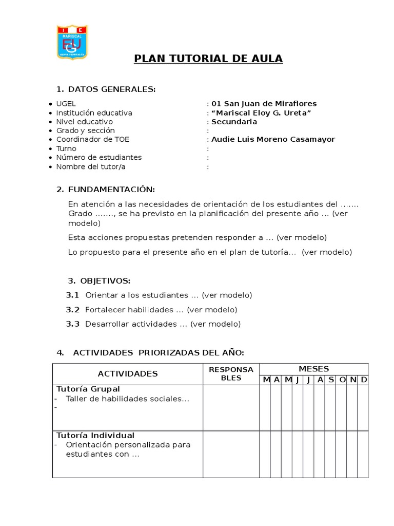 Formato Plan Tutorial de Aula | PDF