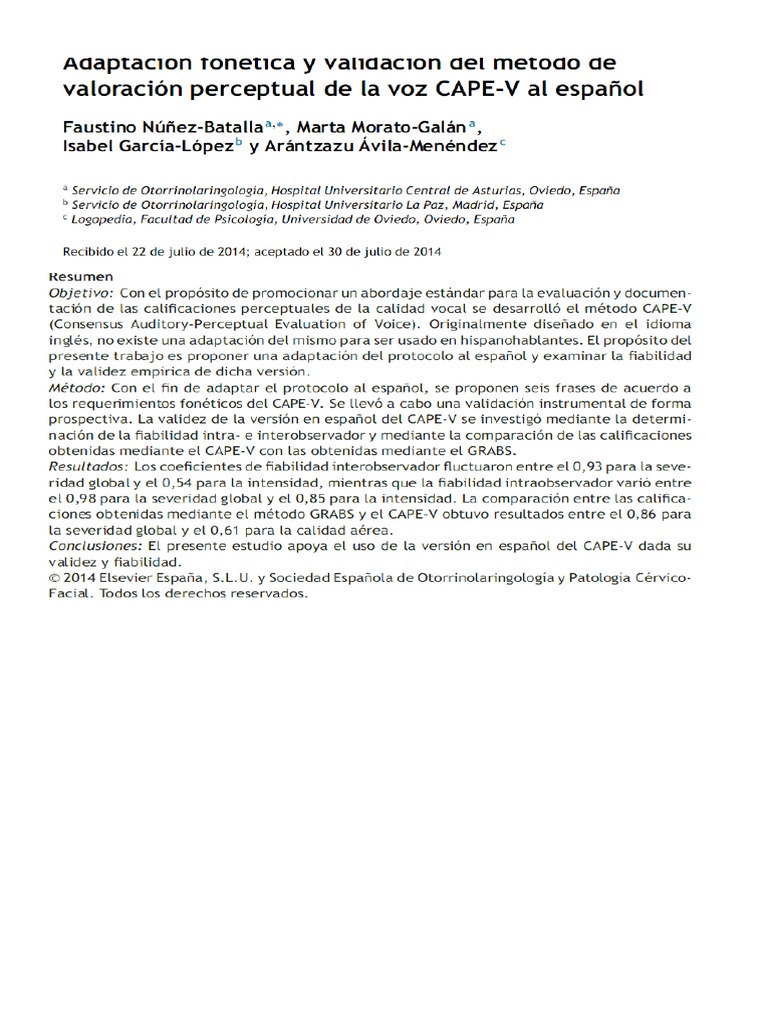 Método de Evaluacion Perceptual de La Voz CAPE V | PDF