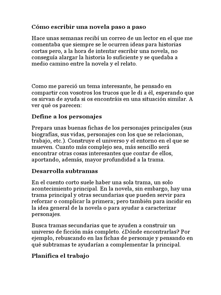 Guía para escribir una novela paso a paso | PDF | Novelas | Cuentos