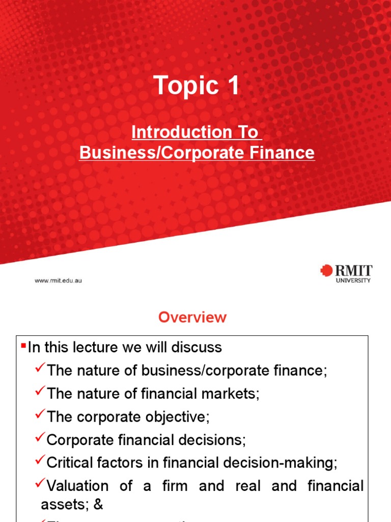 RMIT Business Finance Lecture 1 | PDF | Valuation (Finance) | Financial ...
