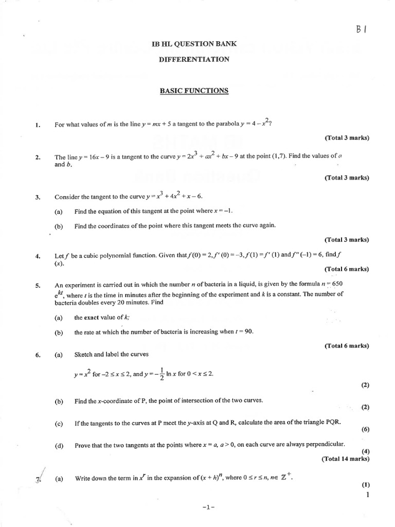 IB Math HL Differentiation Past Exam Question | PDF | Vocational ...