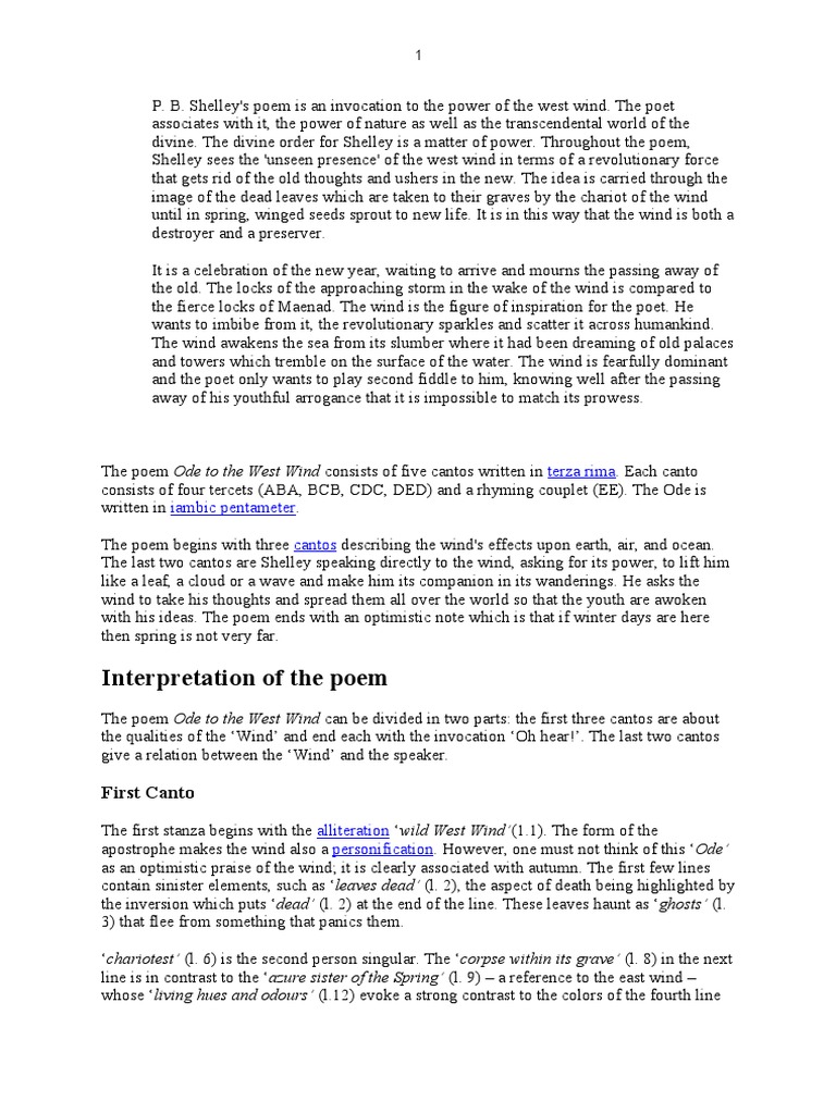 Shelley-s-Ode To The West Wind | PDF | Poetry