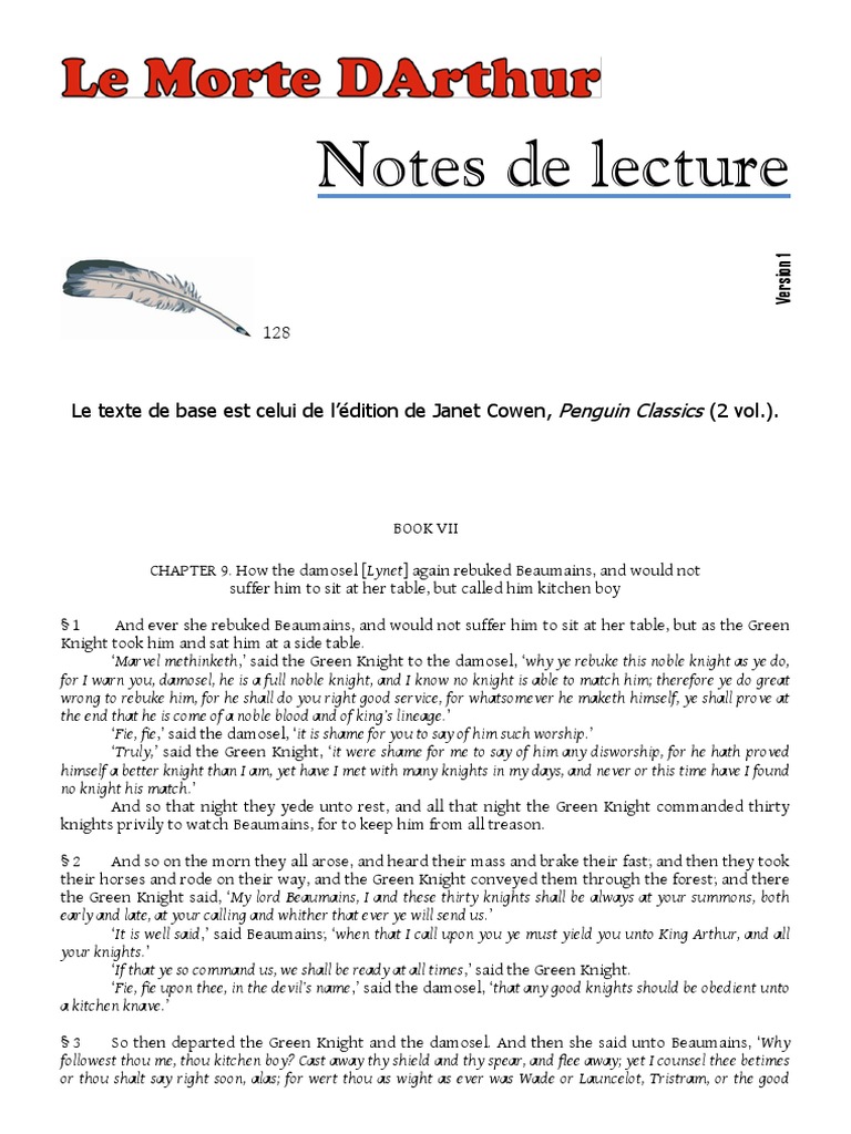"Le Morte DArthur": Notes de Lecture Volet 128 | PDF | Warrior Code ...
