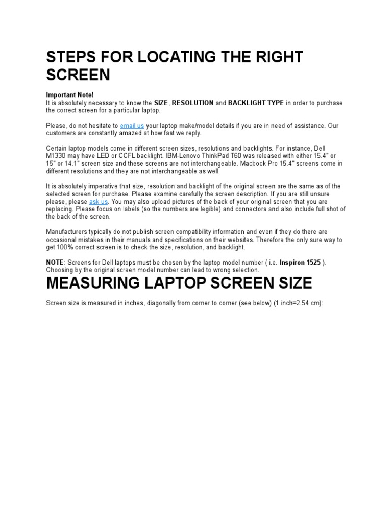Steps For Locating The Right Screen: Important Note! | PDF | Backlight ...