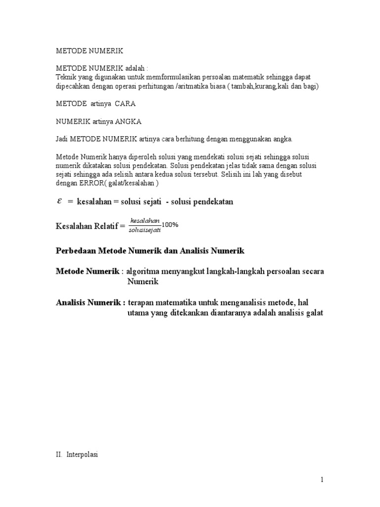 Metode Numerik Dan Interpolasi Matematis Pdf