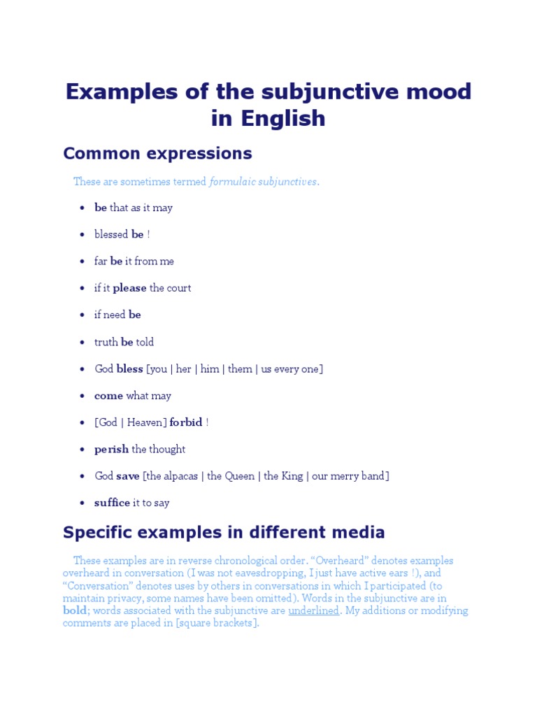 Examples of The Subjunctive Mood in English | PDF | Languages