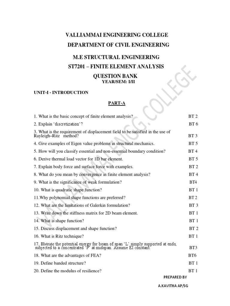 St7201 Finite Element Method Pdf Finite Element Method Eigenvalues And Eigenvectors