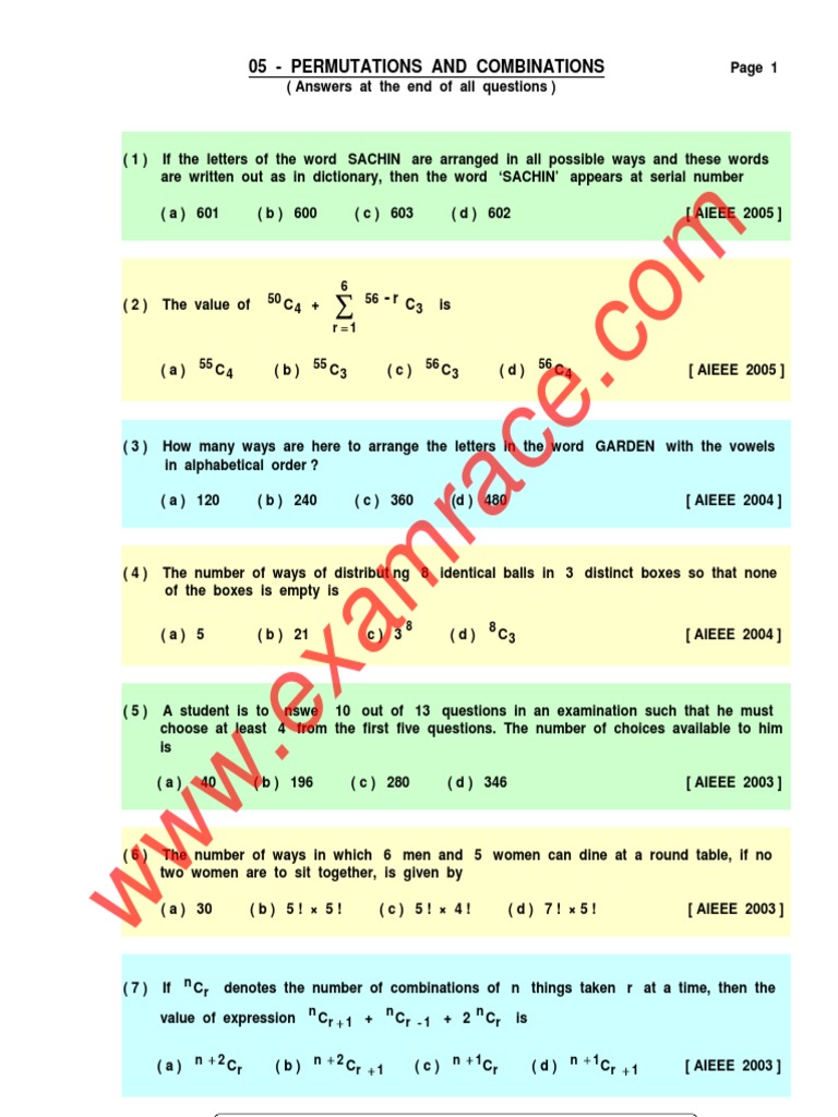 Mathematics Permutation Combination MCQ | PDF | Geometry | Mathematical ... Mathematics Permutation Combination MCQ | PDF | Geometry | Mathematical ...