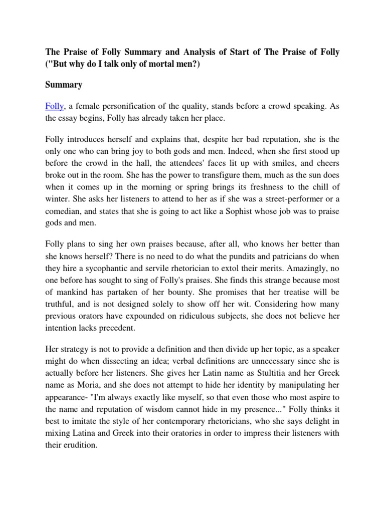 The Praise of Folly: Summary & Analysis | PDF | Rhetoric