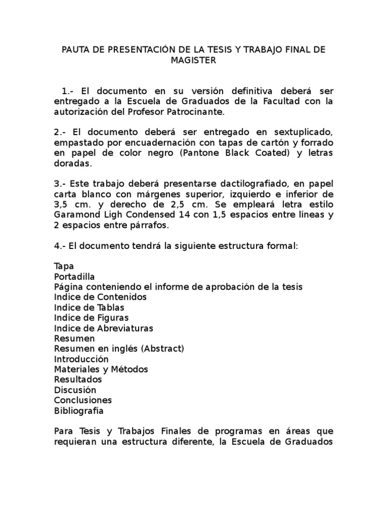 Pauta Presentacion Tesis Magister | PDF | Business