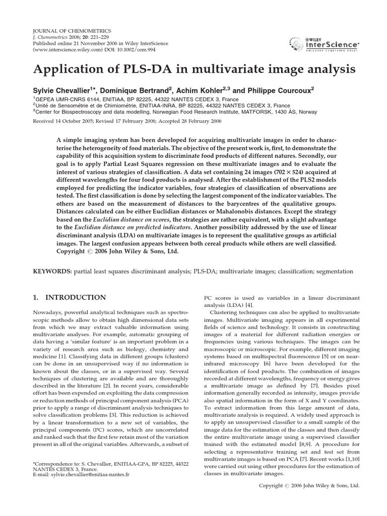 Application of PLS-DA in Multivariate Image Analysis | PDF | Regression ...