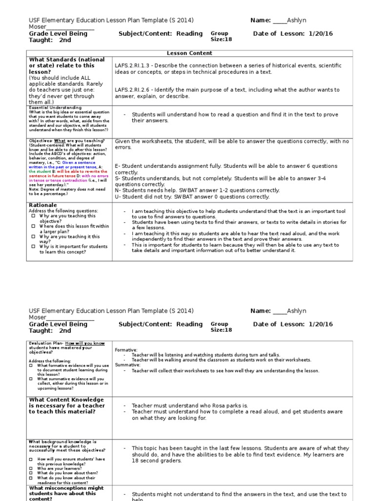 Rosa Parks Lesson Plan | PDF | Lesson Plan | Teachers