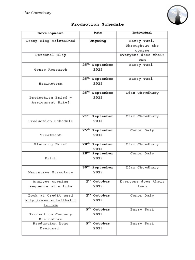 Production Schedule Done | PDF | Social Science