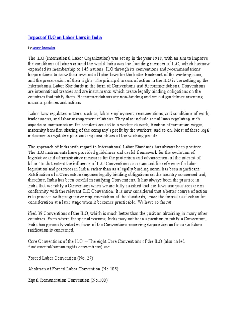 ILO's Influence on India's Labor Laws | PDF | International Labour ...