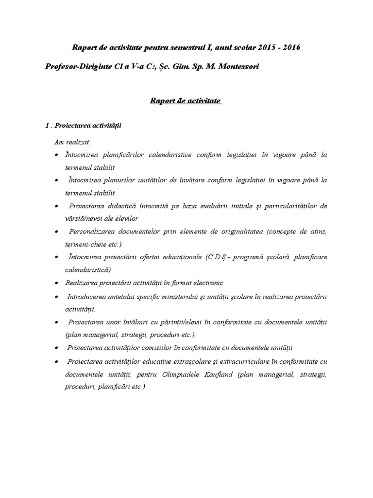 Raport de Activitate | PDF