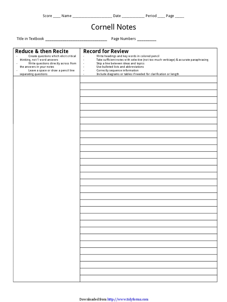 Cornell Notes: Reduce & Then Recite Record For Review | PDF