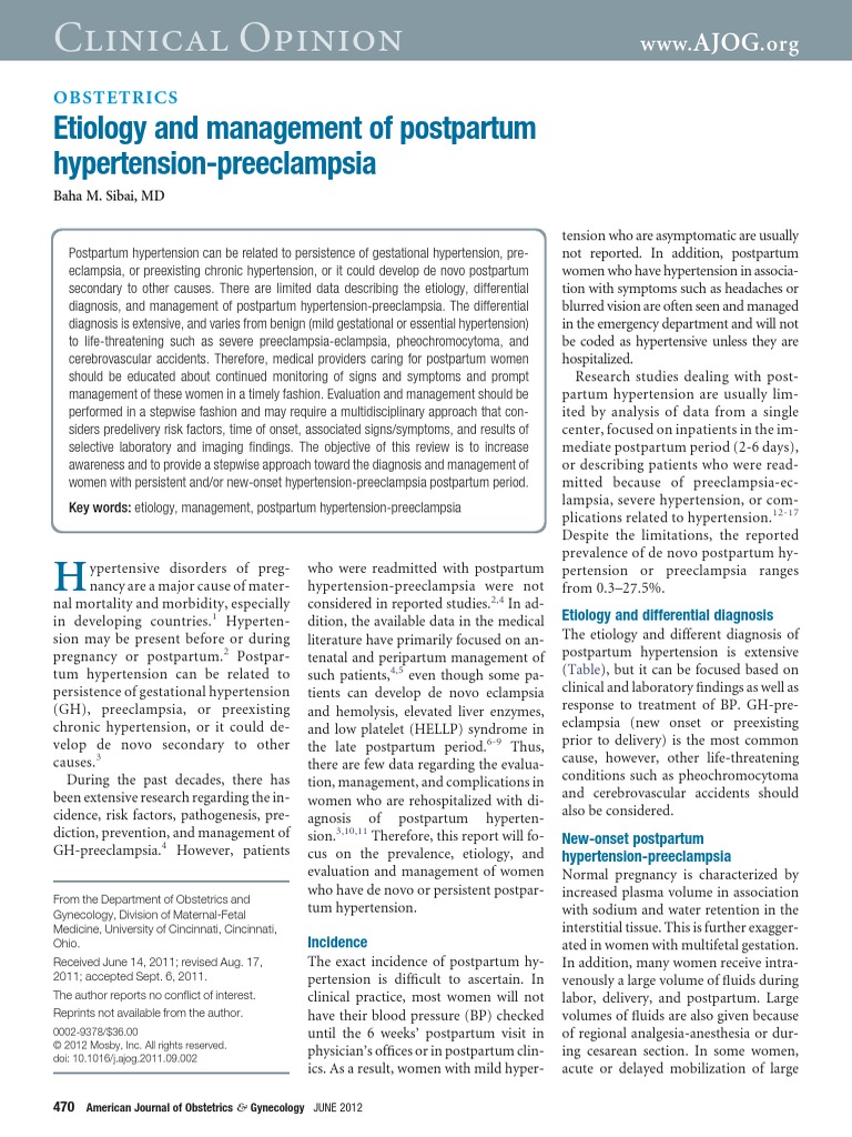 Etiology and management of postpartum hypertension-preeclampsia ...
