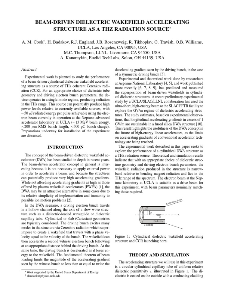 THz Radiation from Dielectric Wakefield Accelerator | PDF | Terahertz ...