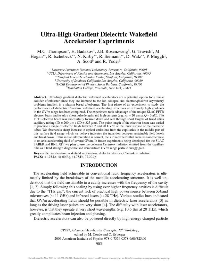 Ultra-High Gradient Dielectric Wakefield Accelerator Experiments | PDF | Particle Accelerator ...