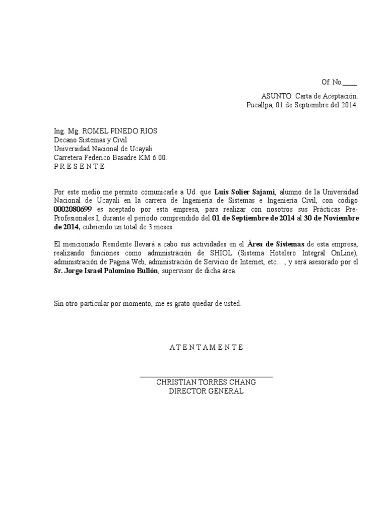 Carta de Aceptacion