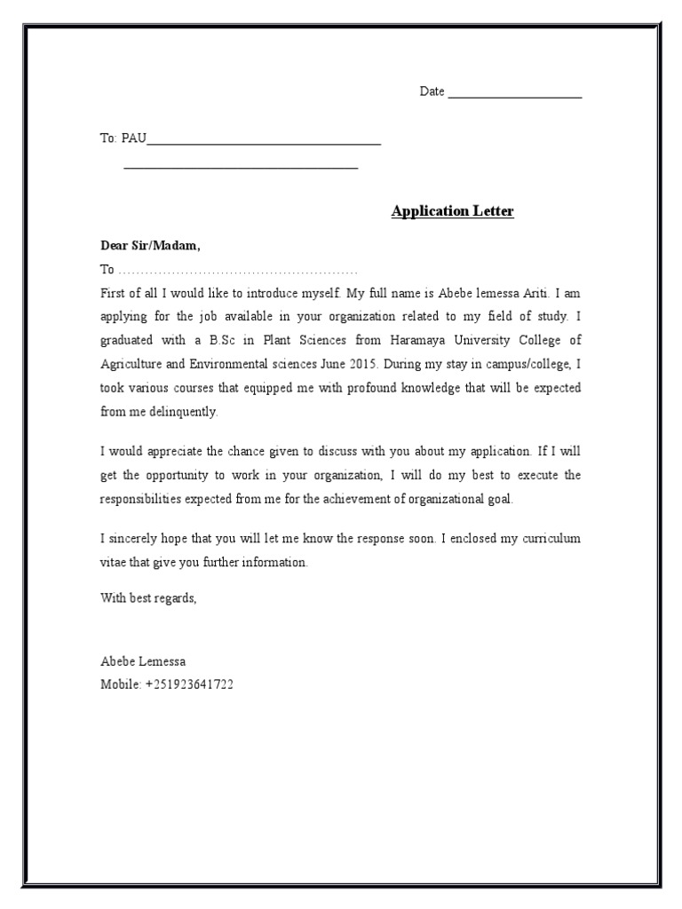Dear Sir/Madam,: Application Letter | PDF | Further Education