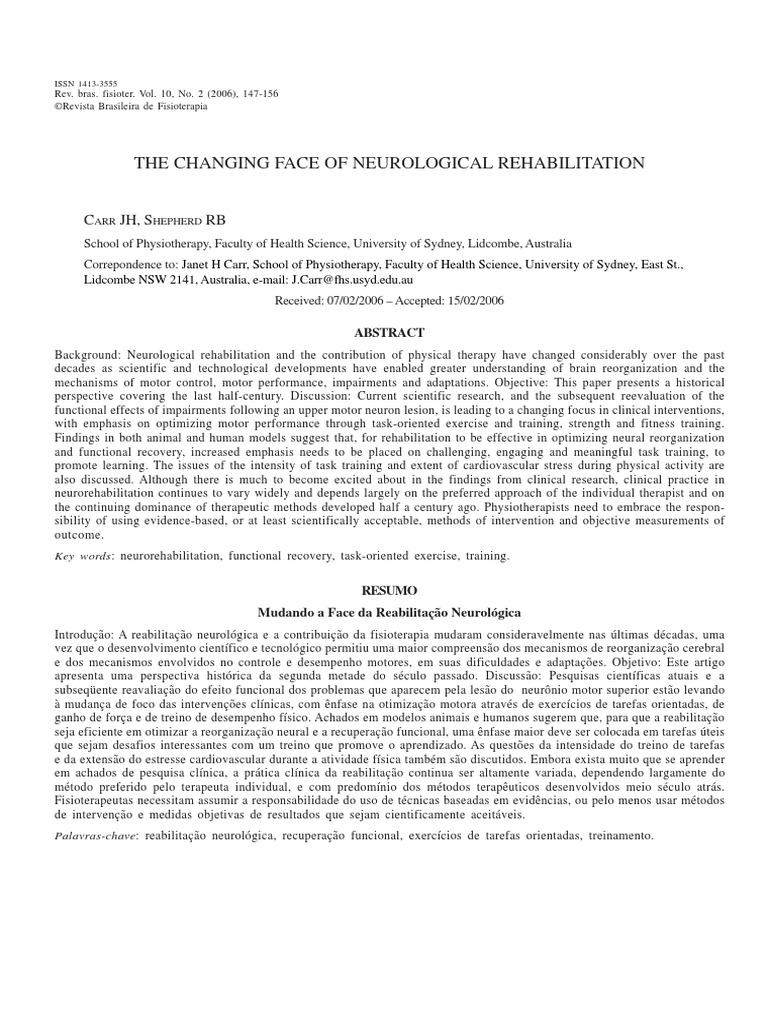 The Changing Face of Neurological Rehabilitation. Carr-Shepherd | PDF ...