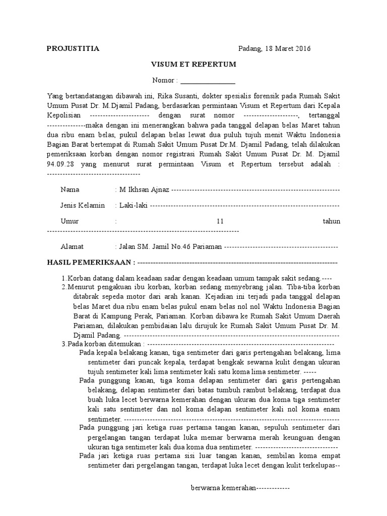 Contoh Visum Et Repertum | PDF