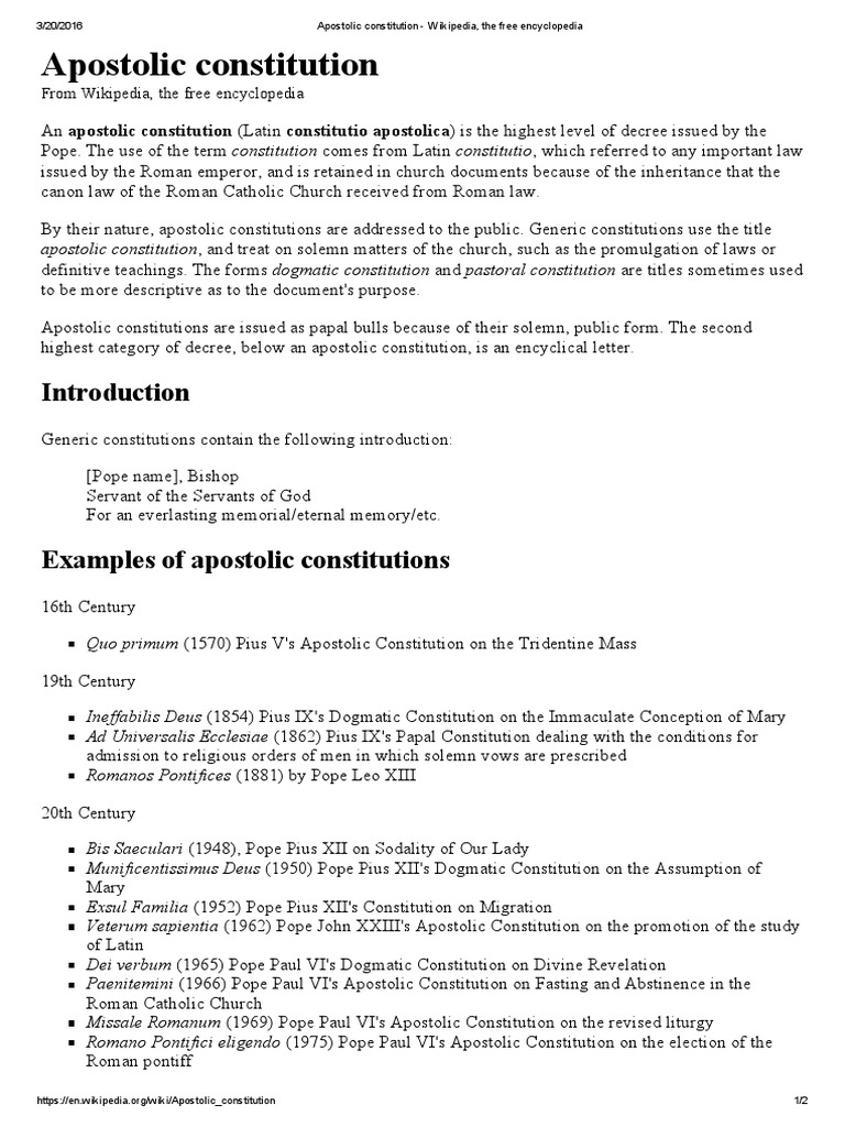 Apostolic Constitution - Wikipedia, The Free Encyclopedia | PDF ...