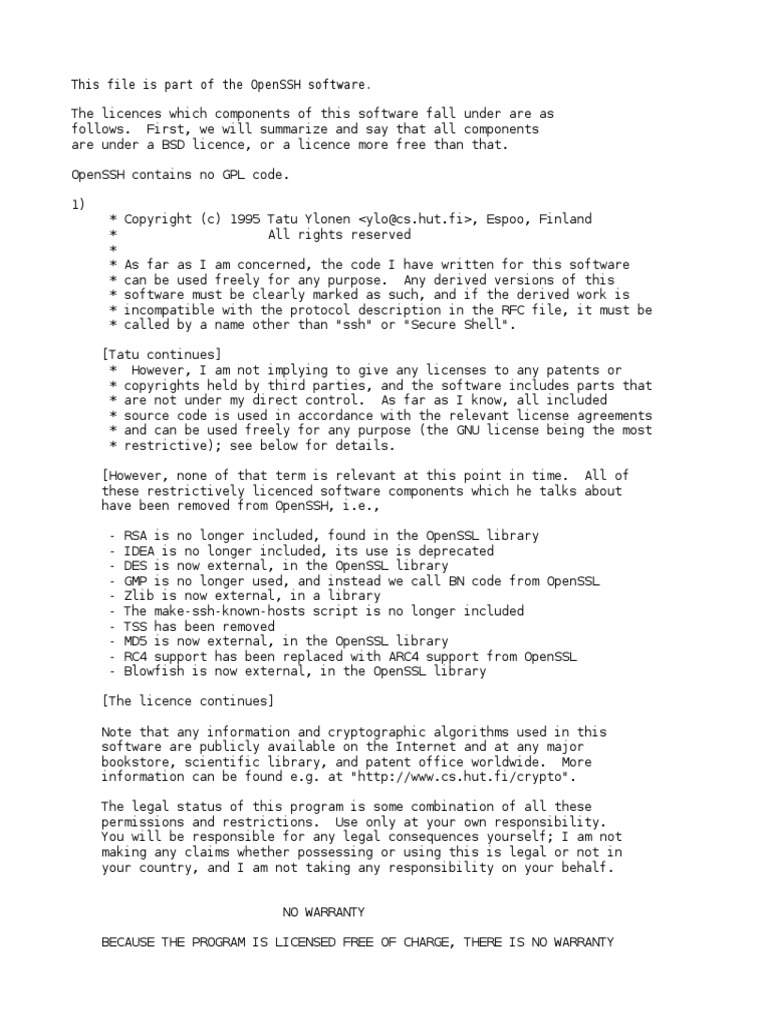 BSD OpenSSH Style License - English | PDF | Disclaimer | Copyright