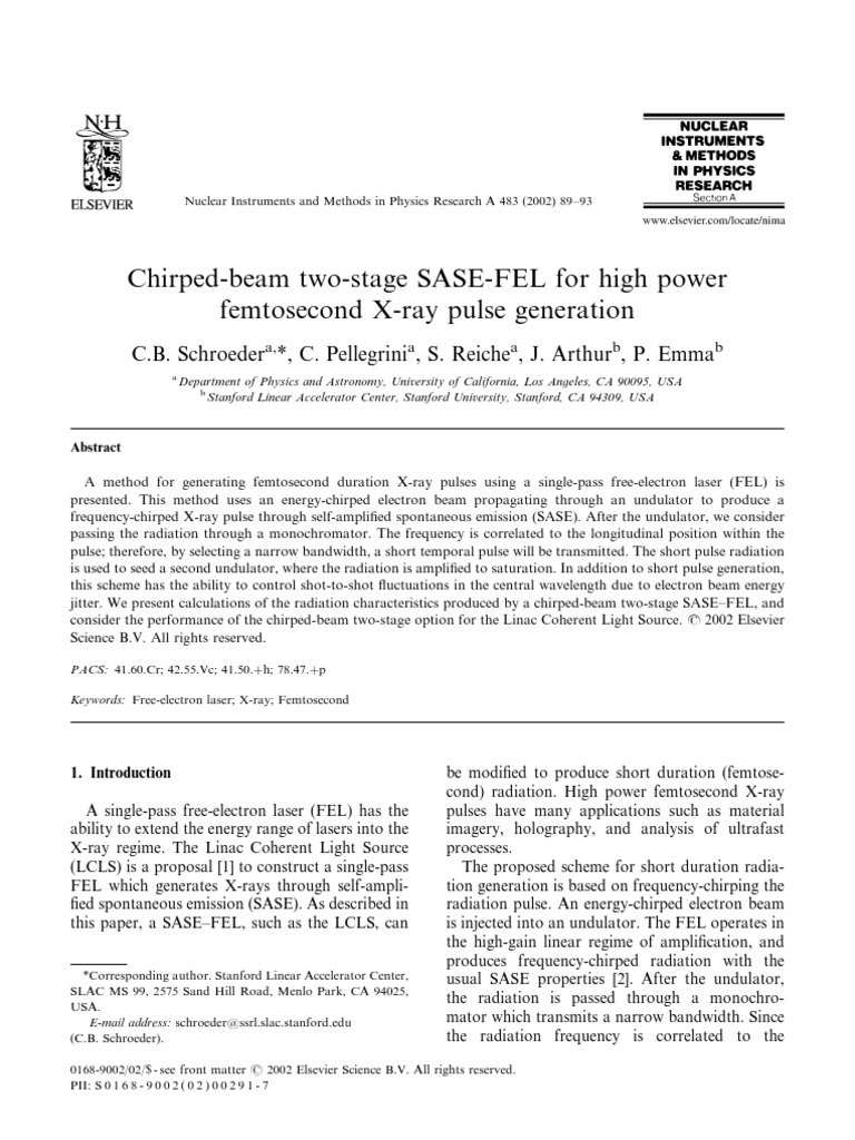 Chirped-Beam Two-Stage SASE-FEL For High Power Femtosecond X-Ray Pulse Generation | Download ...
