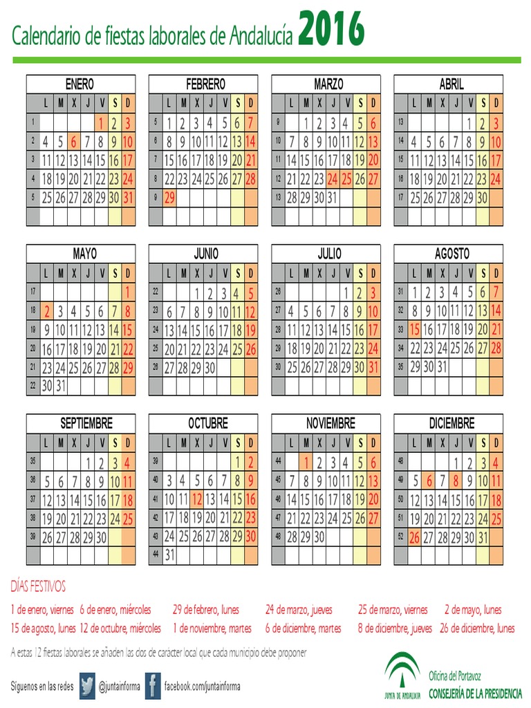 Calendario Fiestas Laborales 2016 | PDF