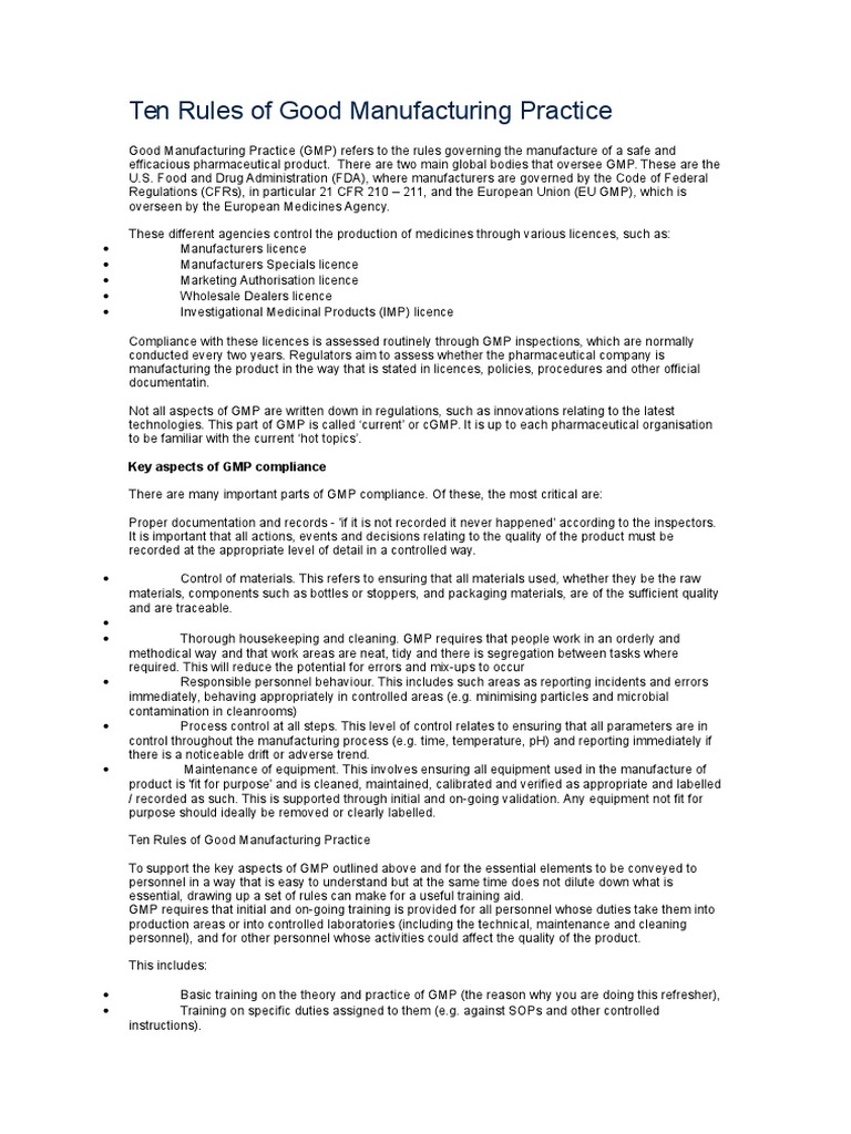 Ten Rules of Good Manufacturing Practice | Industries | Technology