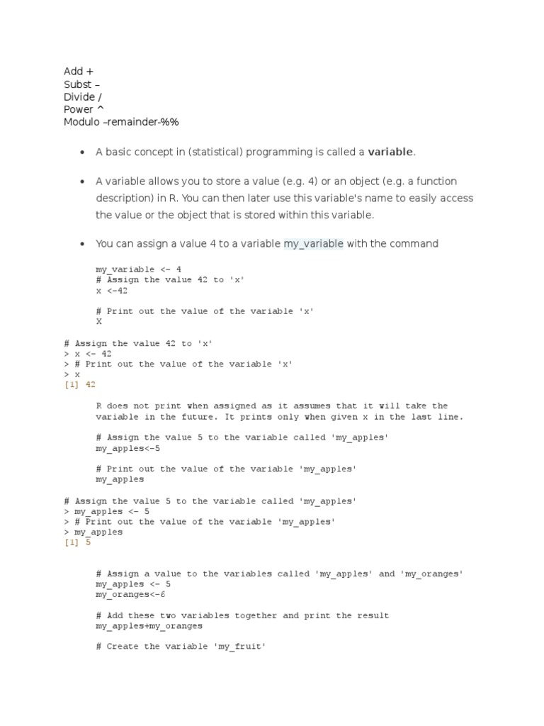 R Programming Introduction Pdf Variable Computer Science