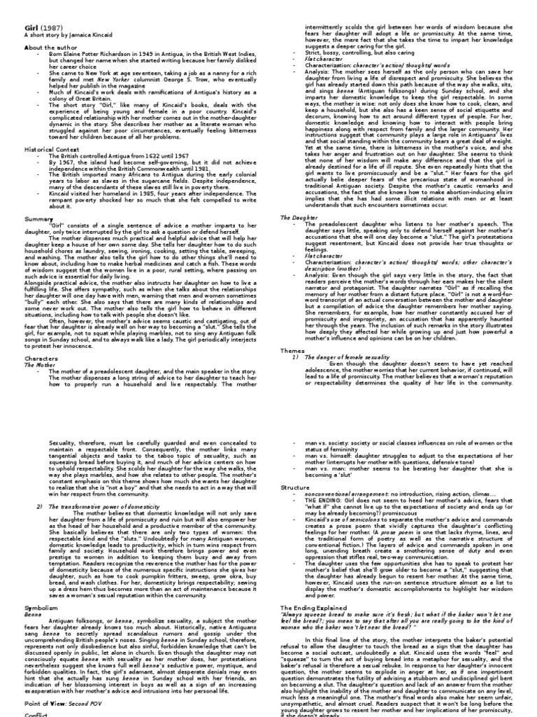Analysis - Girl by Jamaica Kincaid | PDF | Sex