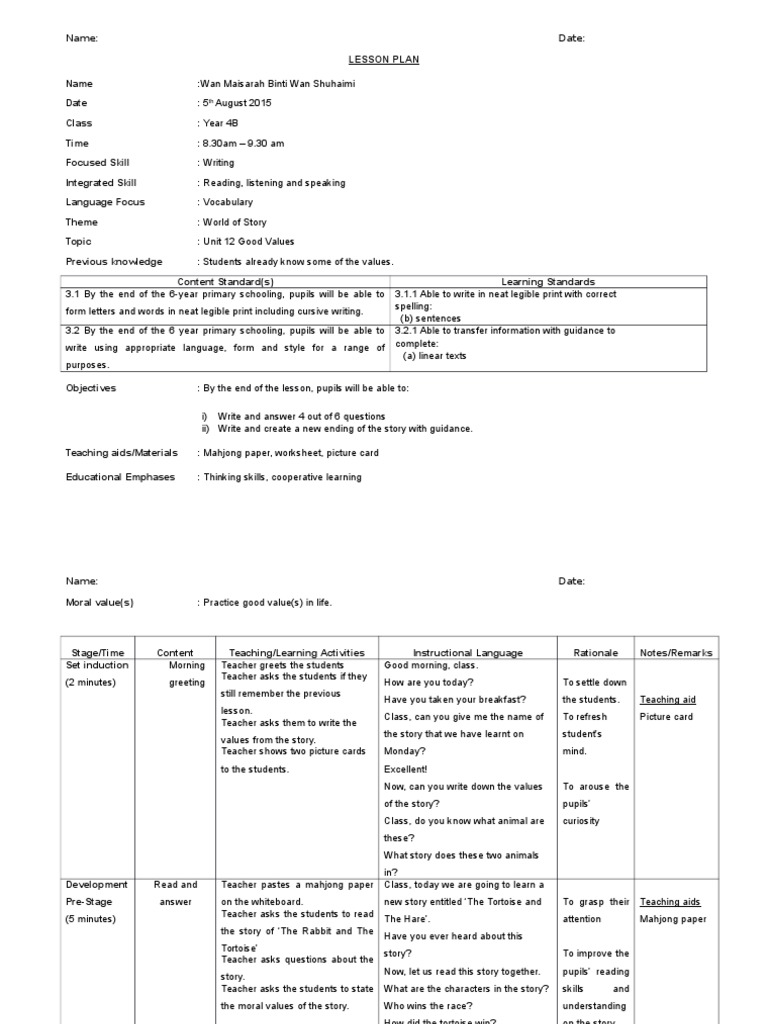 Lesson Plan Writing 5.8 | PDF | Lesson Plan | Teachers