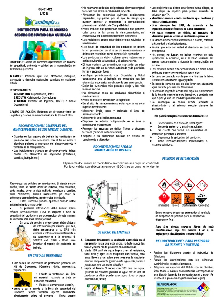 I06-01-02 Instructivo para el Manejo Seguro de Sustancias Químicas.pdf | Logística | Agua