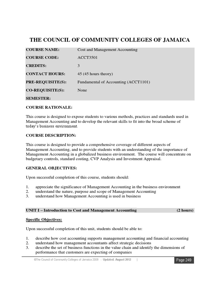 Cost and Management Accounting - Course Outline | PDF | Management ...