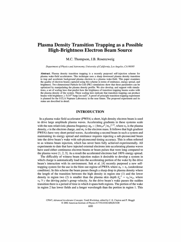 Thompson 2002 0511 | PDF | Plasma (Physics) | Electron