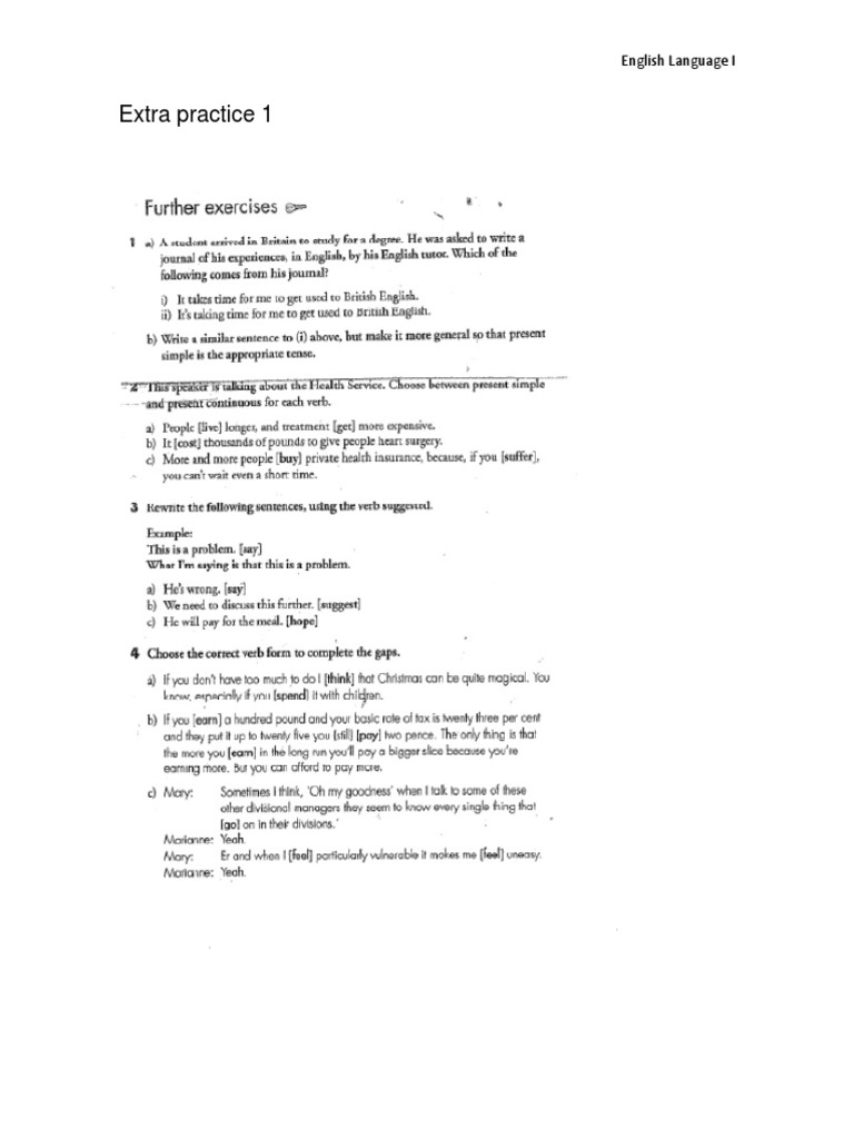 Extra Practice 1: English Language I | PDF