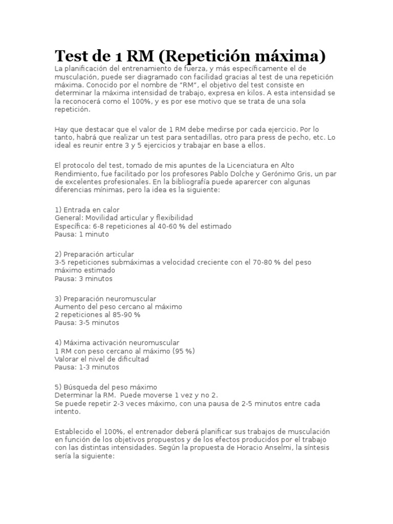 Test de 1 RM | PDF