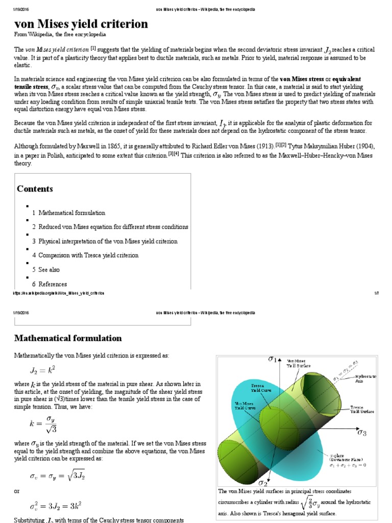 Von Mises Yield Criterion - Wikipedia, The Free Encyclopedia | PDF ...